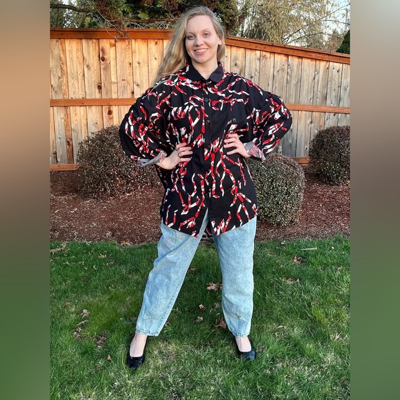 Vintage | Tops | 8s Oversized Button Down Cotton Abstract Print Shirt ...